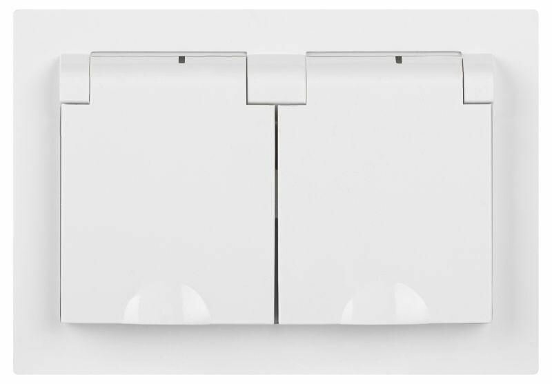 Розетка 2-м СП Accent 6-210-01 16А IP44 250В 2P+E Schuko с крышками защ. шторки AL/CU бел. Intro Б0063577