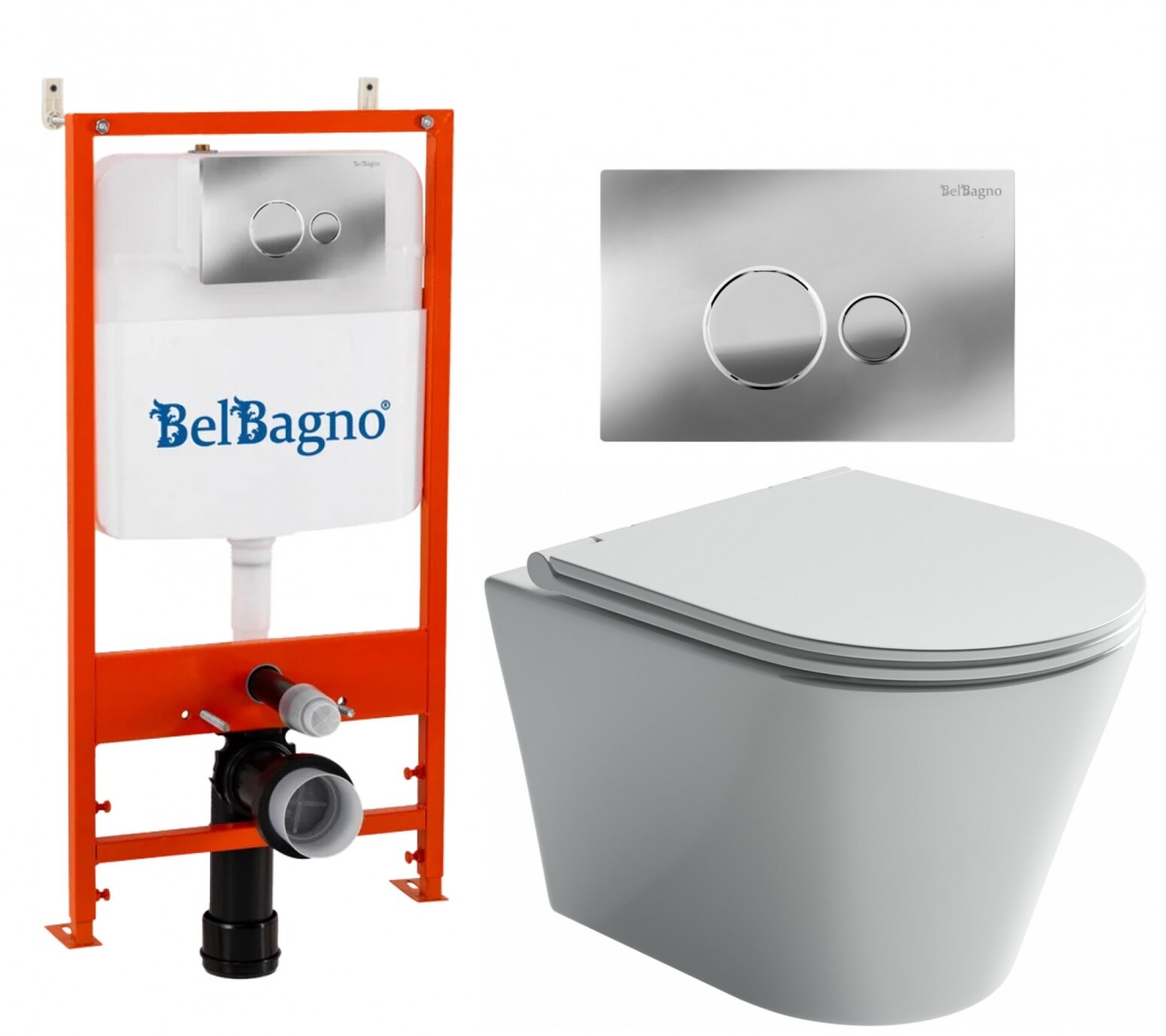 Комплект 3 в 1 инсталляция BelBagno BB026/BB081CR + Унитаз подвесной Ceramica Nova Forma CN3011 + кнопка хром глянцевая