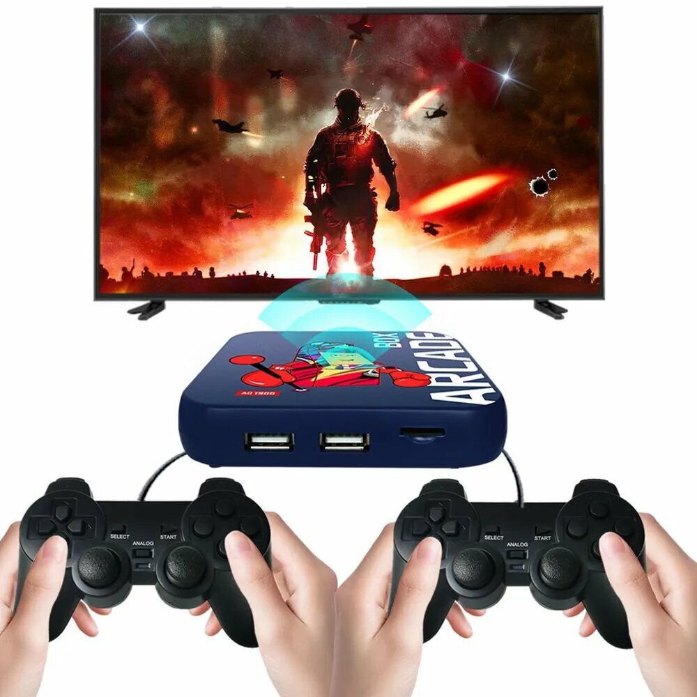 Игровая консоль Arcade Box с двумя проводными контроллерами, игровая консоль 4K HD (64 Г )