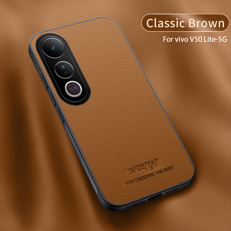 Чехол для Vivo V50 Lite / Виво В50 Лайт, кожа поверхность, OблoЖкa, искусственная кожа, защита камеры, ударопрочный, Vivo, Vivo V50 Lite, brown, CPiGeCiXi-Vivo V50 Lite