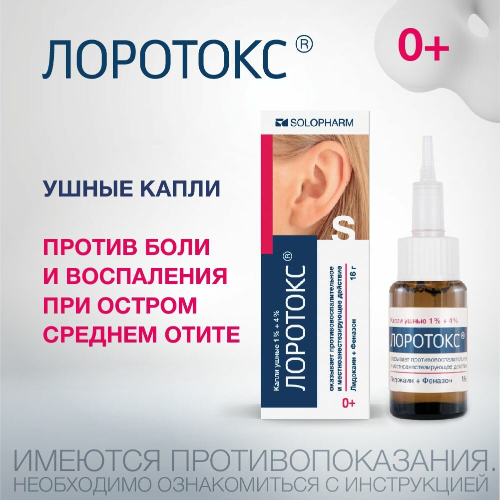 Лоротокс, капли ушные 1%+4%, 16 г