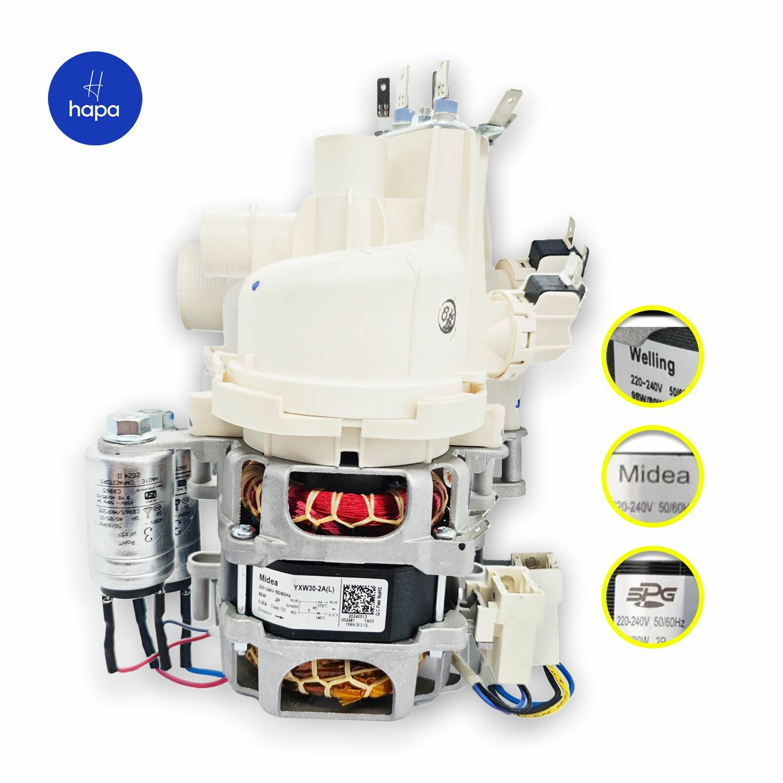 Новый, YXW30-2A(L) 220-240 В, 50/60 Гц, 60 Вт, 0,25 А, Циркуляционный насос для посудомоечной машины Midea Hansa Kaiser