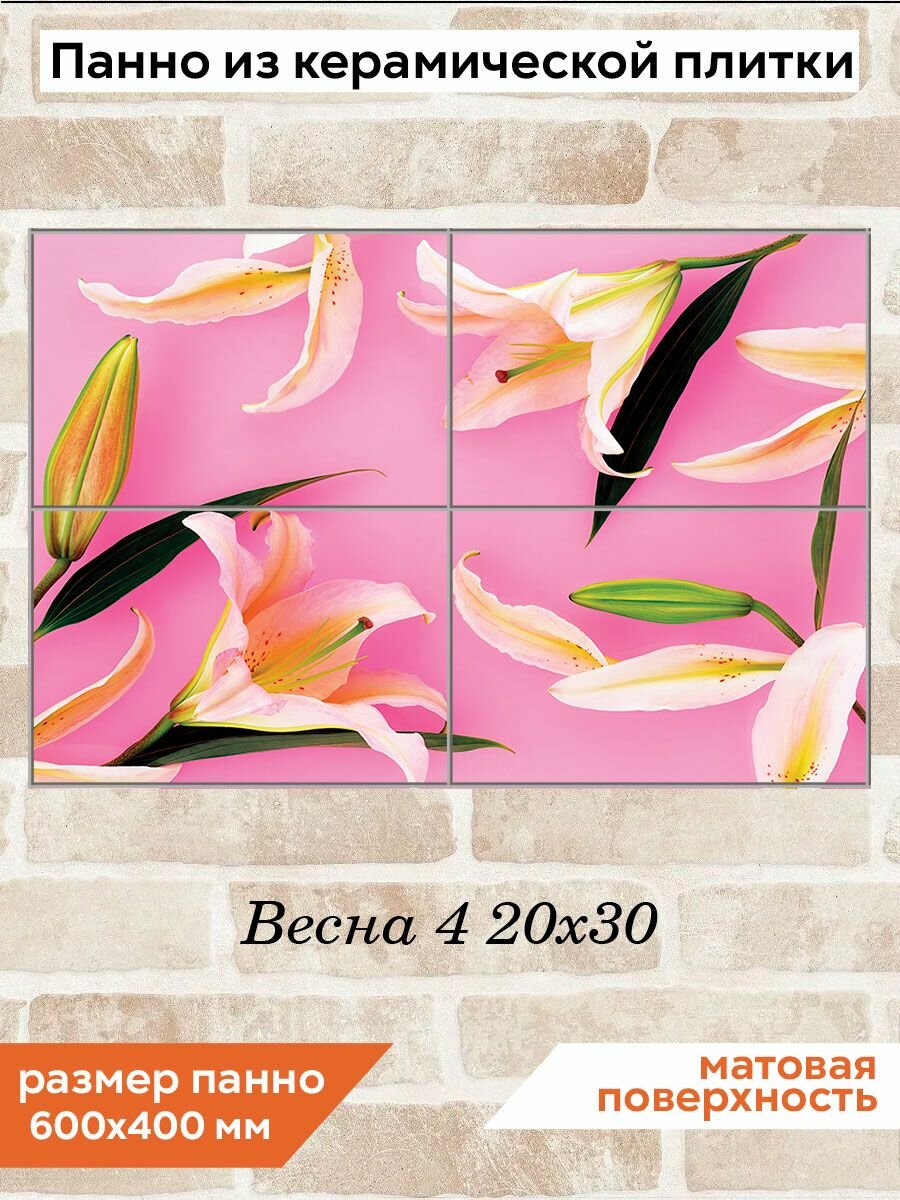 Панно из керамической плитки Fres-co "Весна 4 20х30" керамическое, декоративное, матовое 40х60