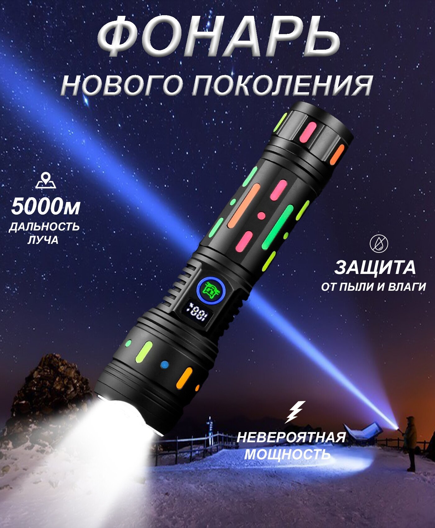 Фонарик лазерный аккумуляторный ручной.5м. Наружный яркий фонарик