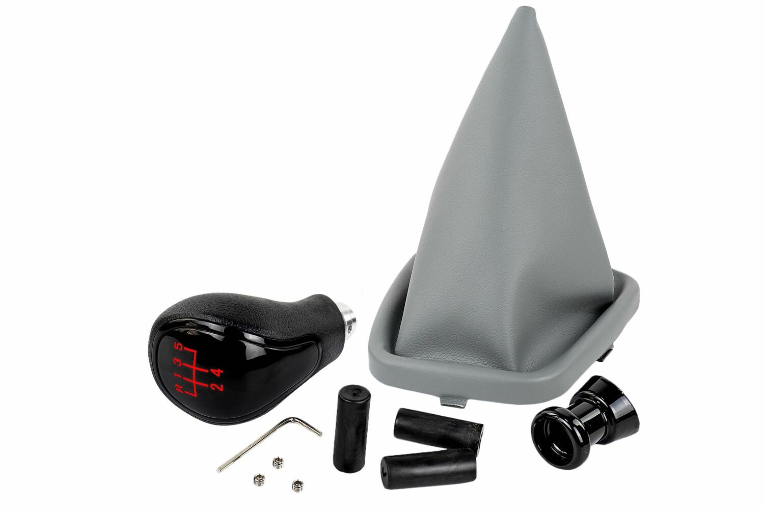 Ручка КПП черный лак с красной LED подсветкой и серым пыльником для ВАЗ 2110, 2111, 2112