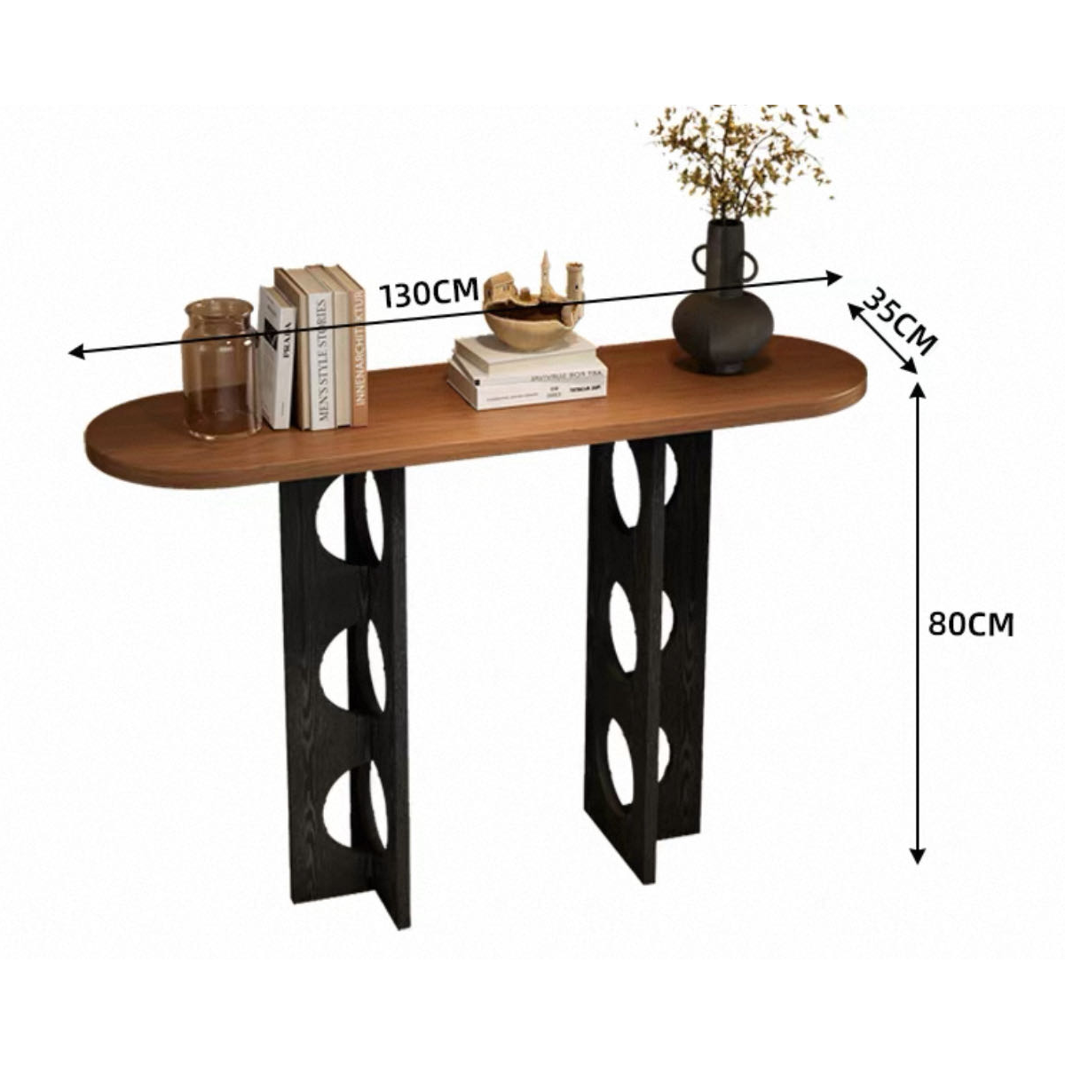 Интерьерная деревянная консоль Majournet (светлое дерево столешница /черное основание / 130см)