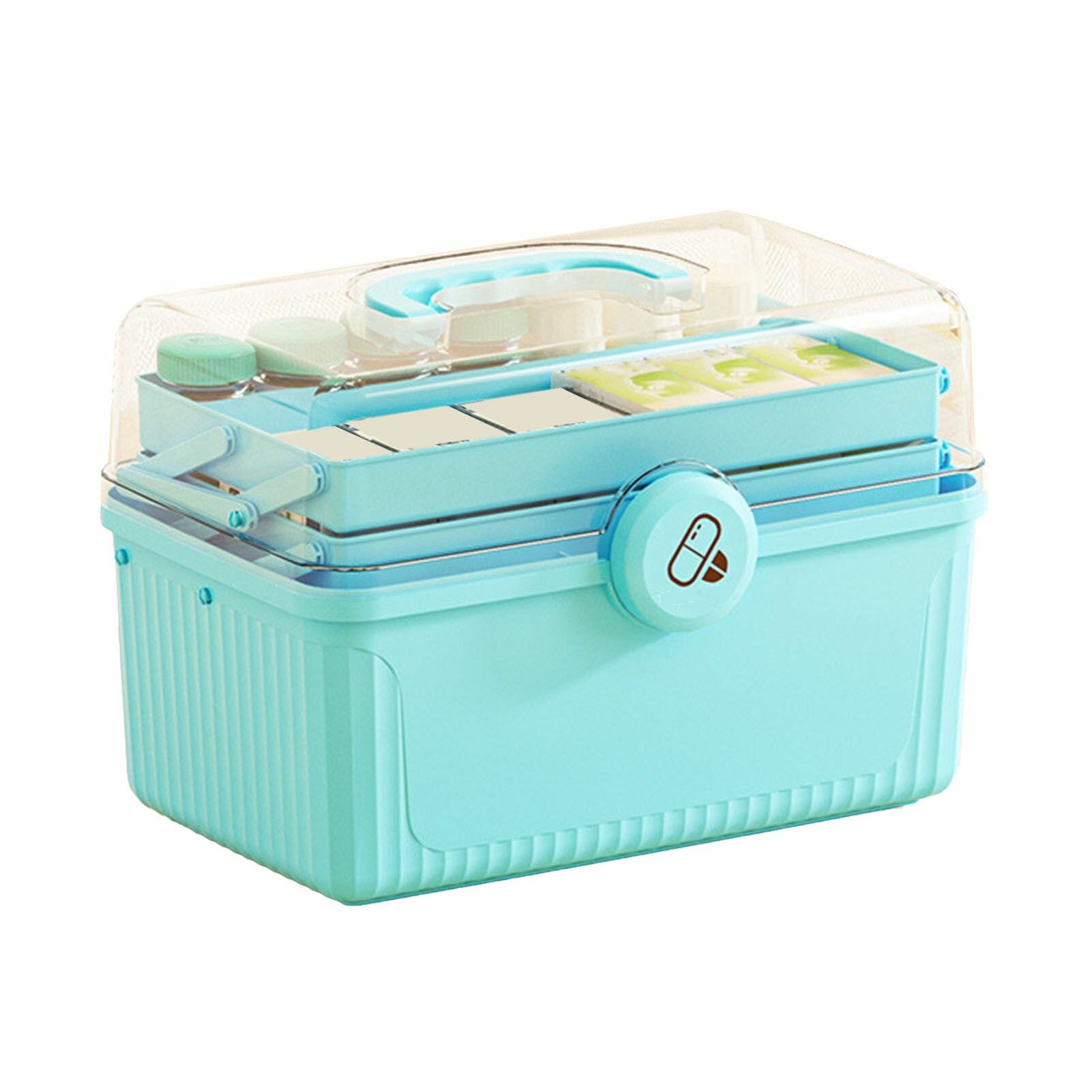3-слойная коробка для хранения лекарств, большая емкость, водонепроницаемая, противоударная, портативная аптечка для дома, на открытом воздухе, небесно-голубая