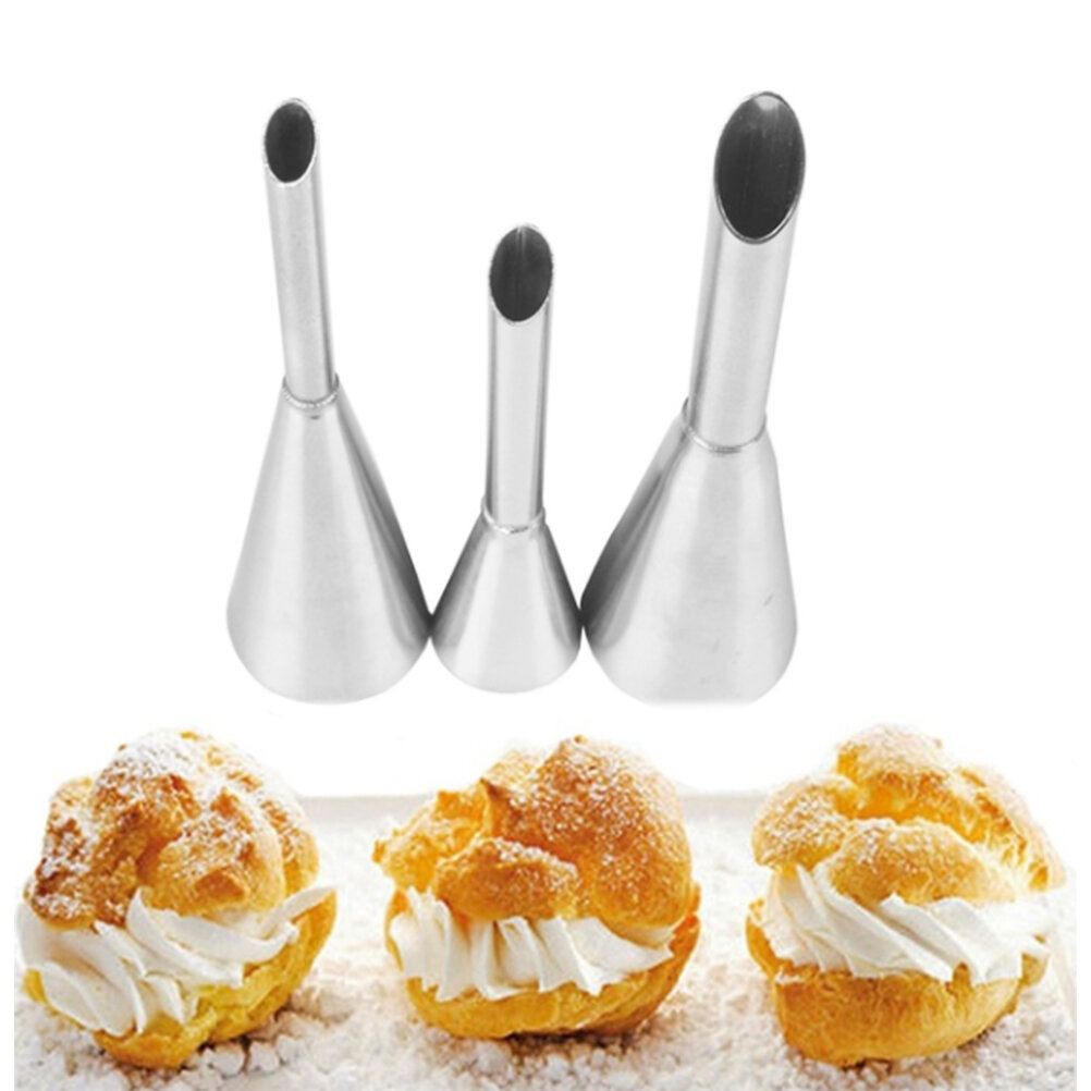 3PCS/Set Stainless Steel Cream Puff Nozzles Pastry Tips Piping Cupcake Cake Decorating Tool