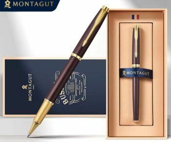Ручка в футляре TJ-61 Montagut (син) 0.5мм роллер, Коричневая, метал корп, в к/к М307 (1/20)