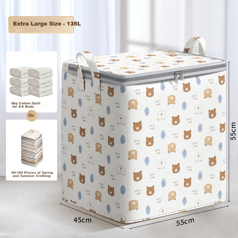 BaiCaoYuan Clothes Quilt Storage Bag Moving Packing Organizing Cotton Padded Storage Bag Dustproof Moisture-proof Zipper Style 135L