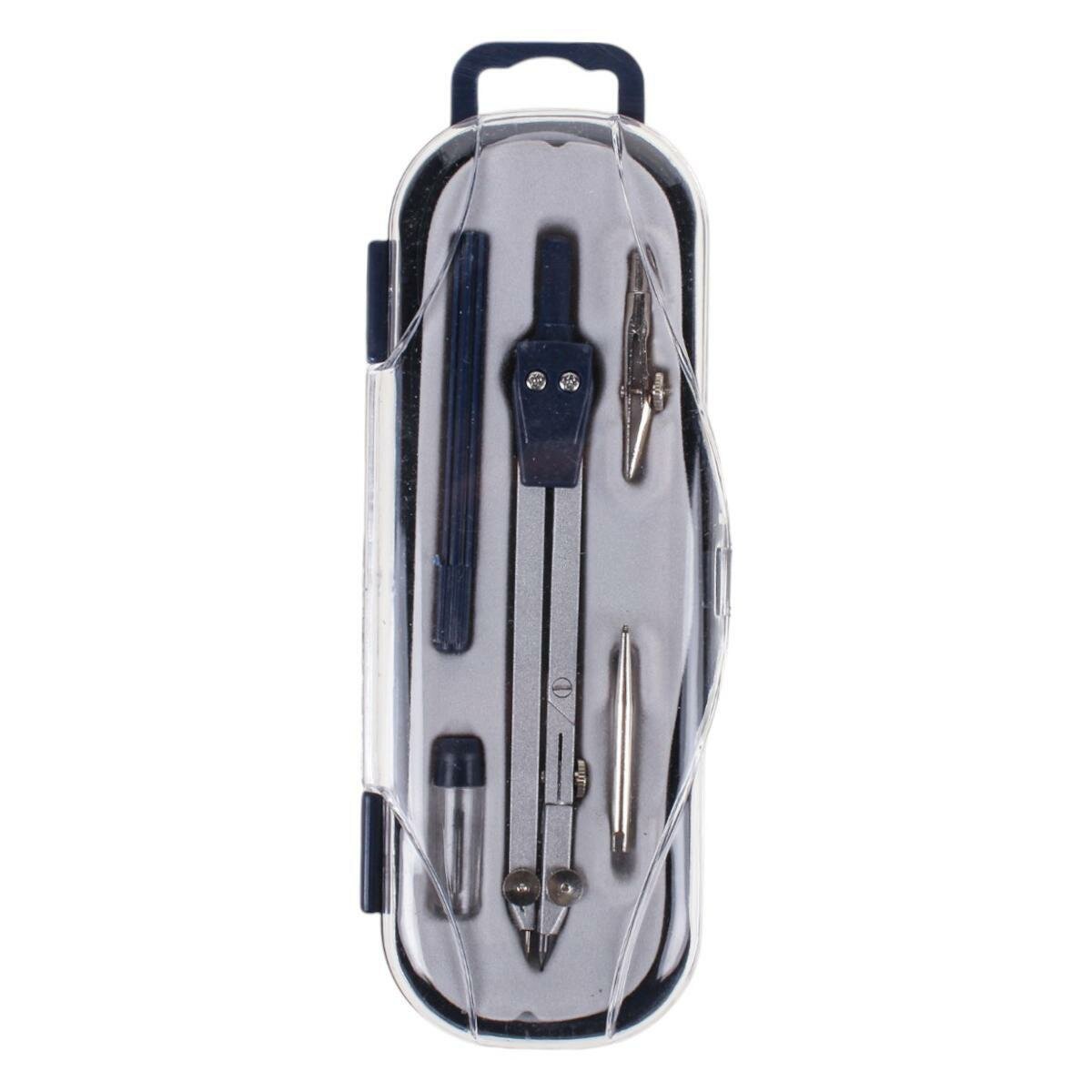 Готовальня для точных чертежей, 5 предметов: циркуль металлический, графитовые стержни, пластиковый футляр