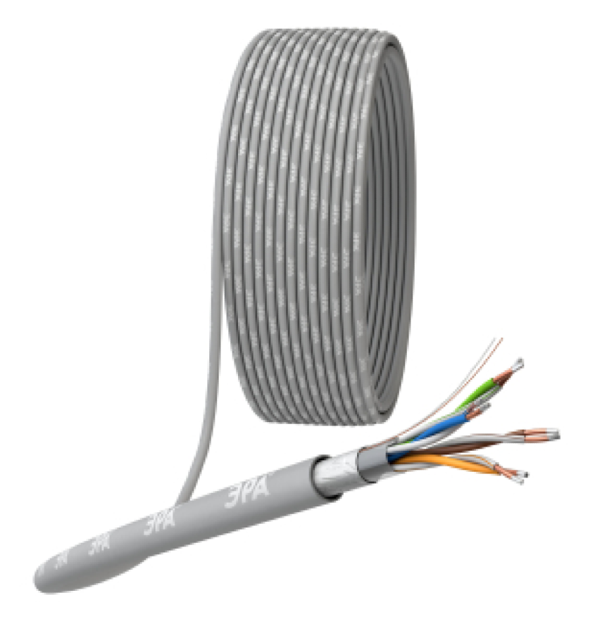 Кабель информационный ЭРА Simple 24AWG, витая пара, CCA PVC, серый, F/UTP, cat5e, 4 пары, 5.8мм, 305м / электрика