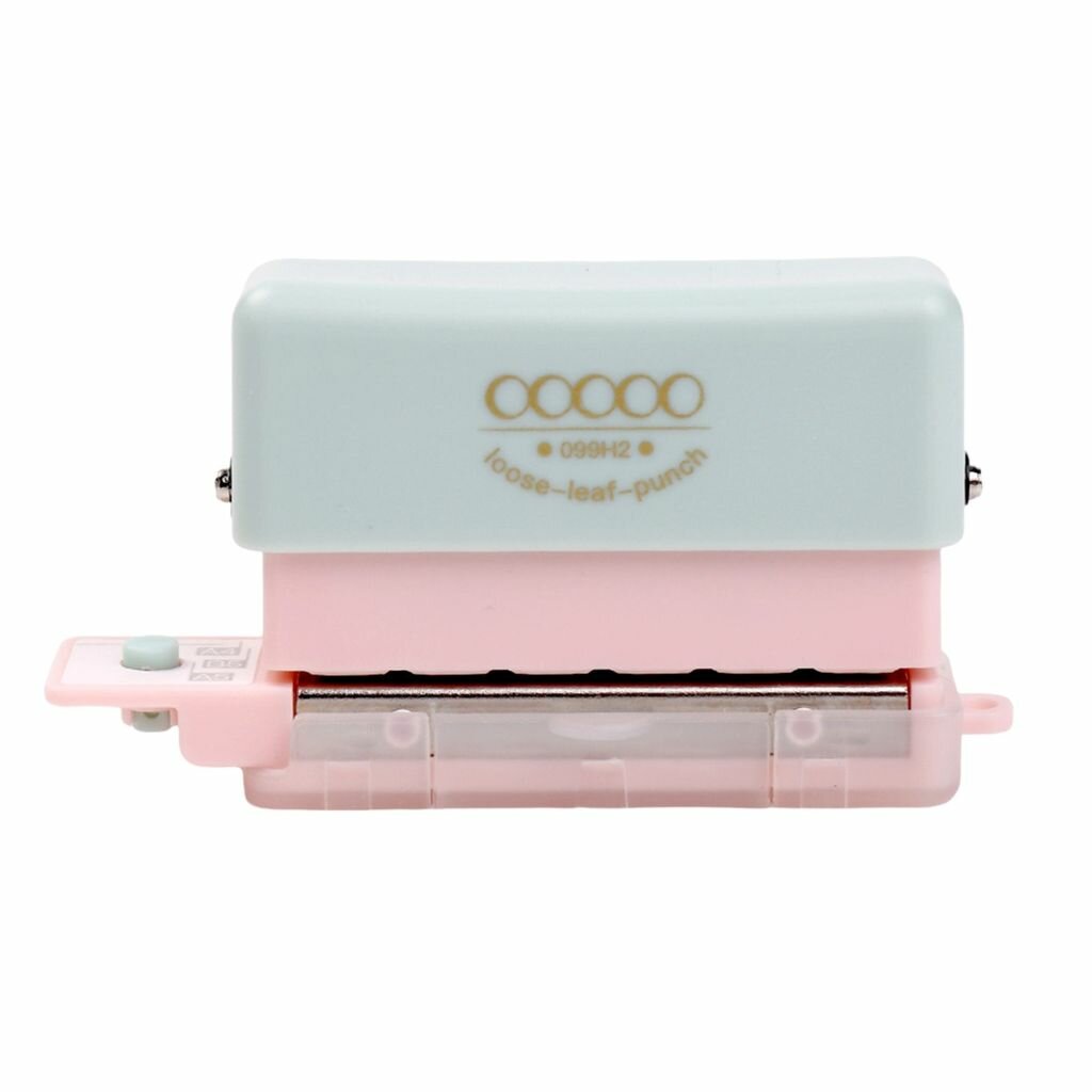 Ручной дырокол с пятью отверстиями-розово-зеленый
