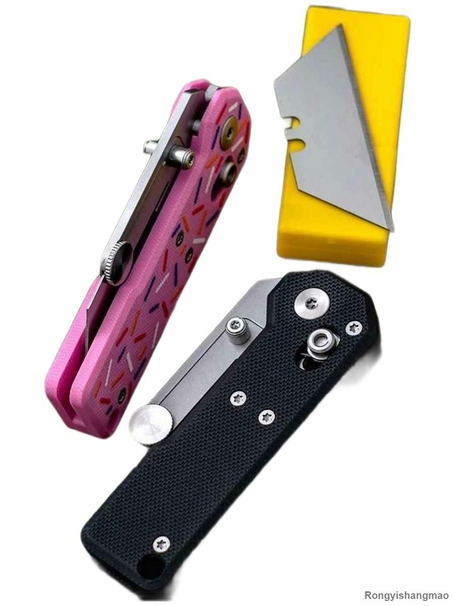 Ручка канцелярского ножа G10, Универсальный нож 10 лезвия в комплекте (Розовые)