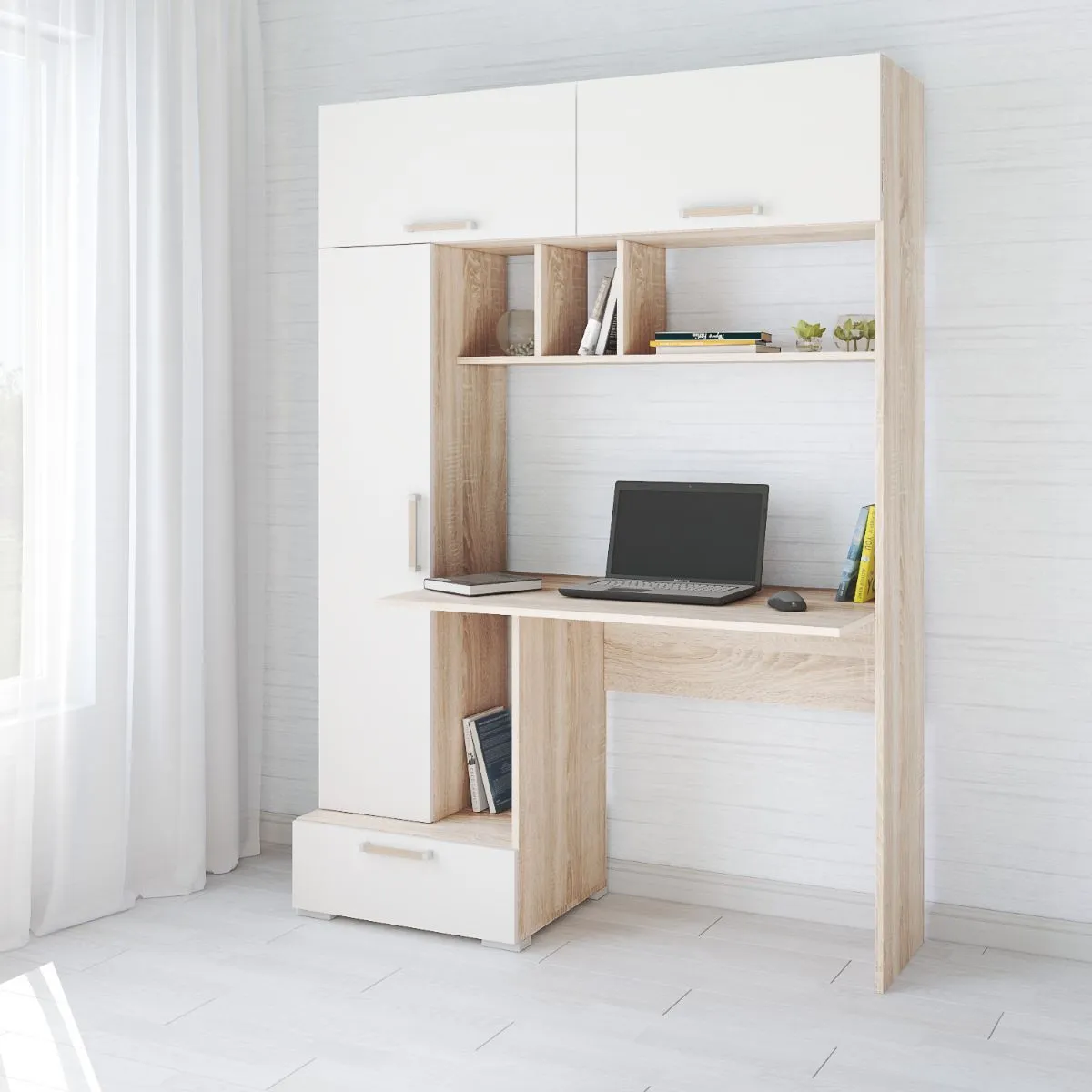 Стол компьютерный Квартет-11 (1850*1316*600) Дуб Сонома, Белый