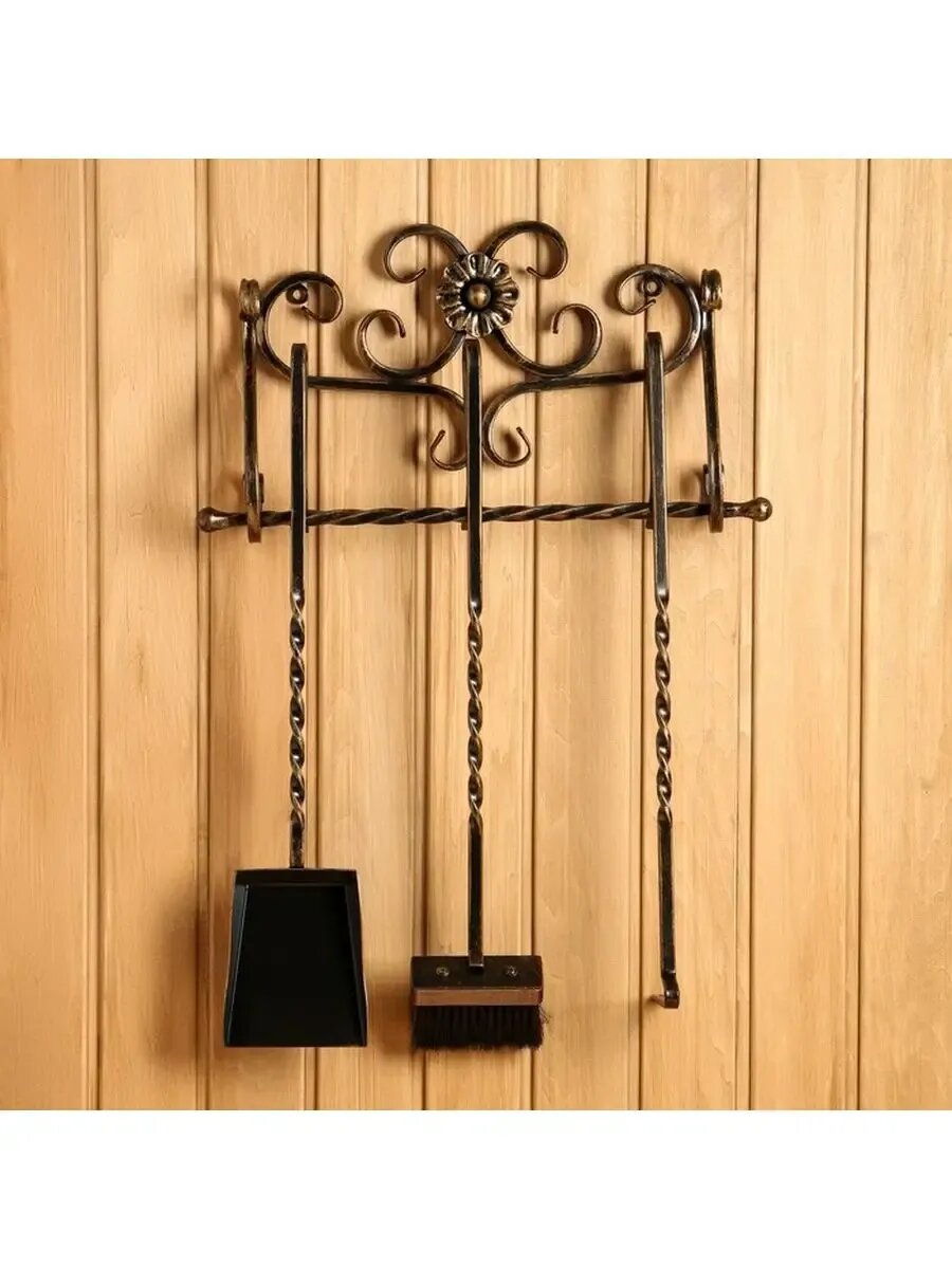 Каминный набор GRATAR КН-6-5 кованый, цвет бронза, 3 предмета