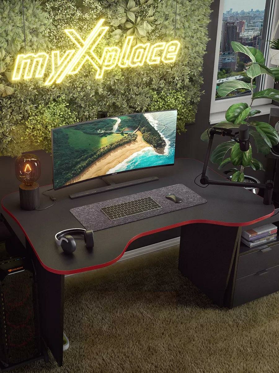 Компьютерный письменный стол, для школьника, для геймеров, Черно-Красный