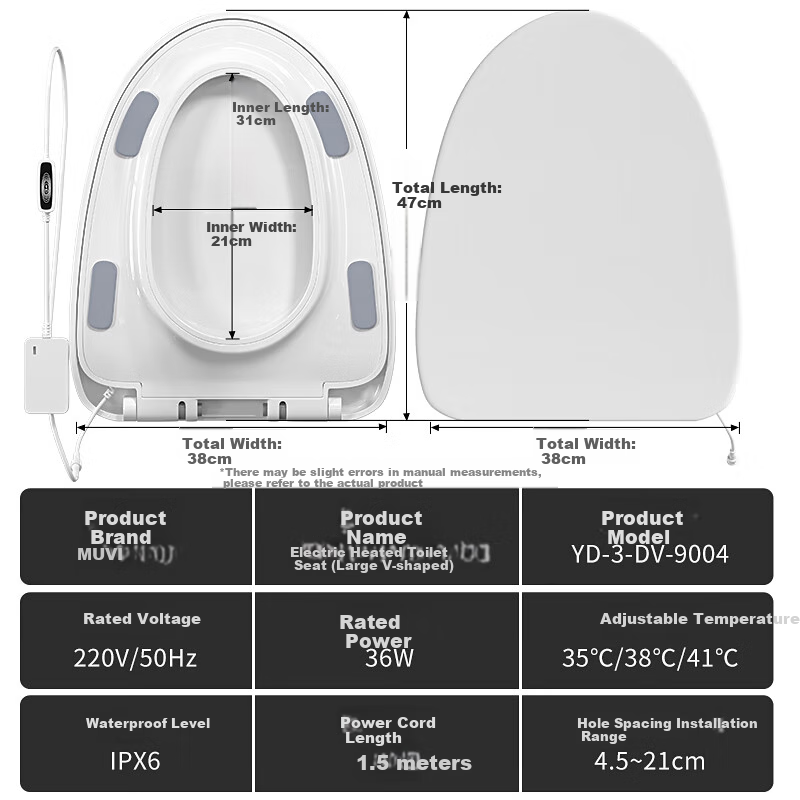 Muvi Smart Toilet Seat Cover Electric Heated Toilet Seat Ring Sitting Mat Instant Heating Universal Constant Temperature Single Heating V-shaped Toilet Lid