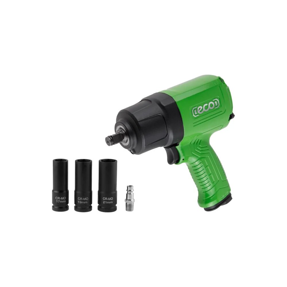 Пневмогайковерт ECO AIW-1300S 1/2" с квадратным патроном, регулируемый момент, набор головок, для легкового транспорта