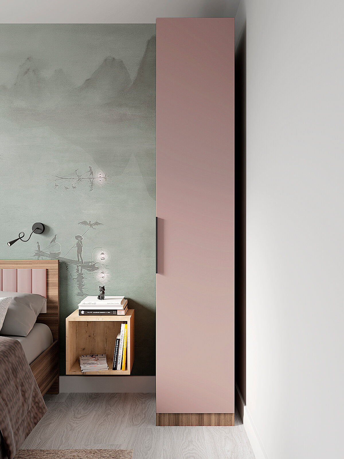 Шкаф пенал распашной, для одежды Роза 450 Ройс, в спальню со штангой для вешалки, напольный, пудра скин