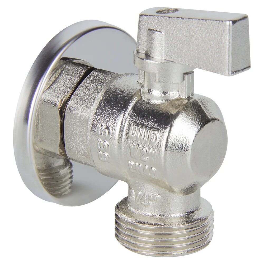 Кран шаровой для стиральной машины угловой TEBO НАР/НАР 1/2"х3/4" с отражателем