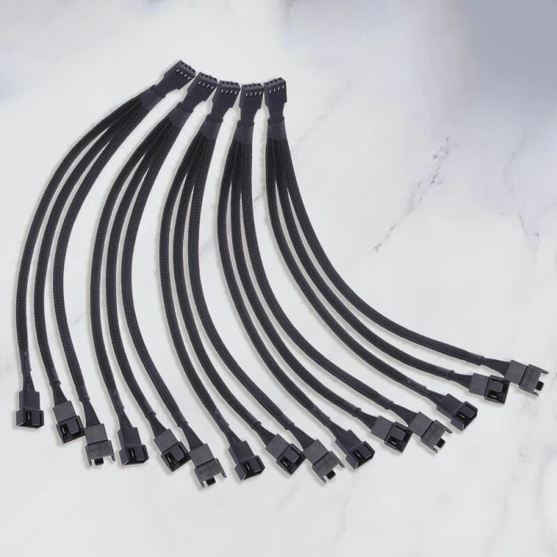 4-контактный ШИМ-кабель для вентилятора, разветвитель с 1 на 3 направления, черный удлинительный кабель с оплеткой, соединительные провода для вентилятора с ШИМ-управлением, компьютерные провода