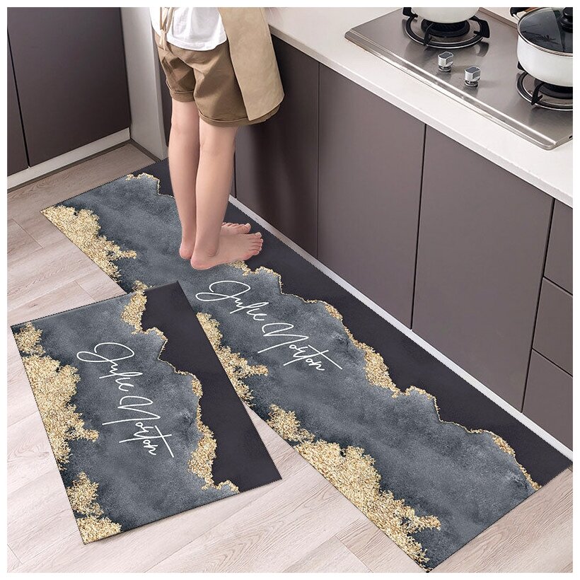 Коврики для кухни fle chao, 40x60 см и 40x120 см, черно-серые, 2 шт.