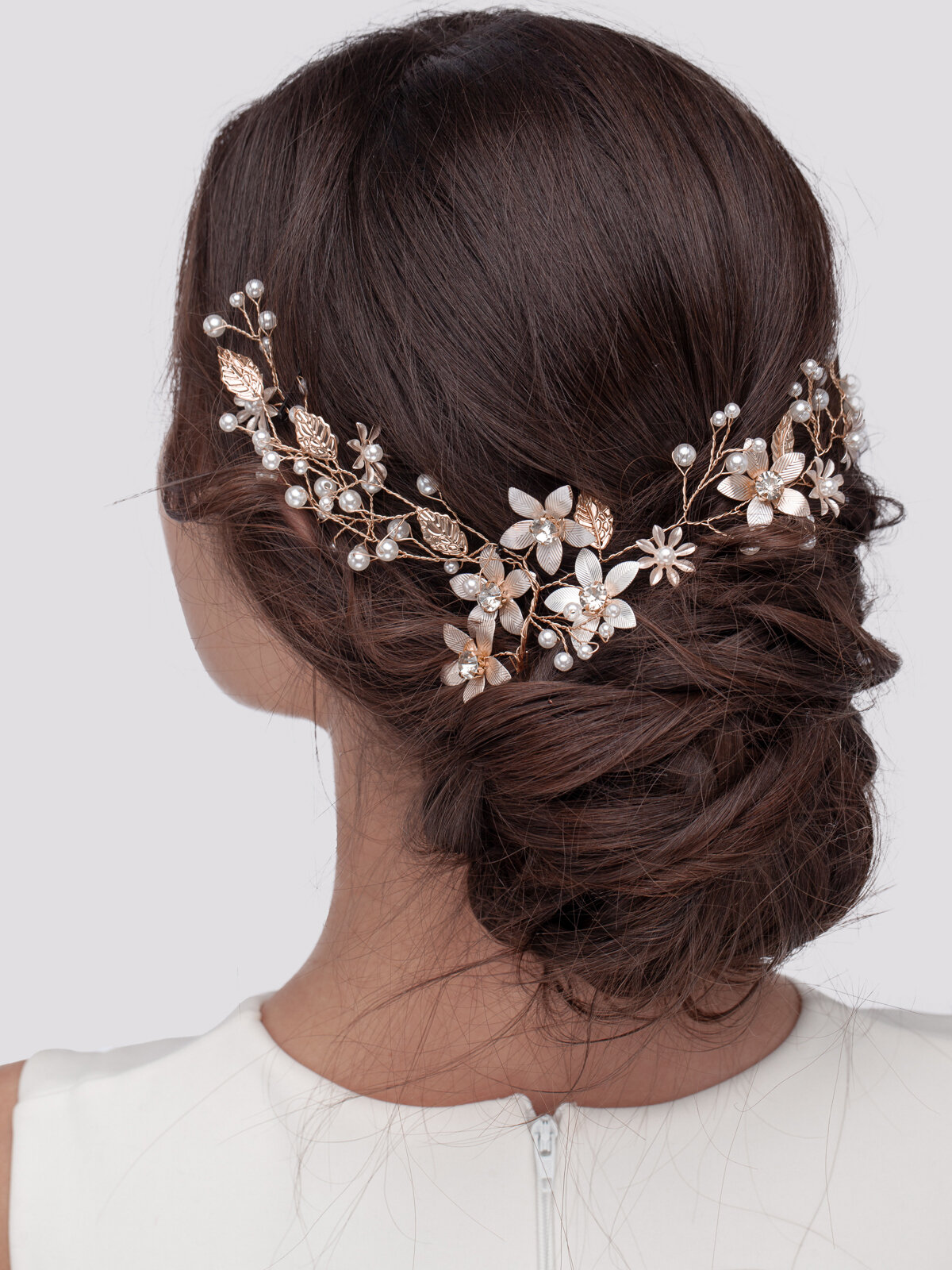 Диадема свадебная Lumina, бижутерный сплав/жемчуг/стразы, цвет розовое золото