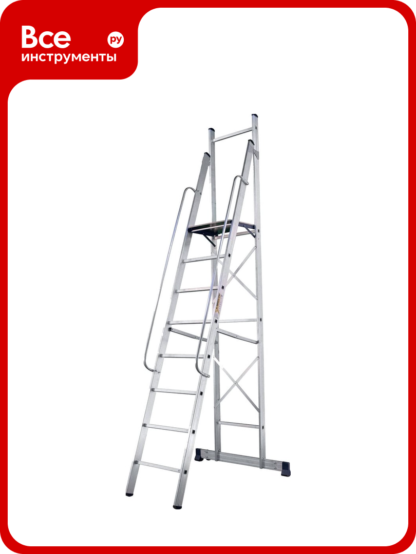 Алюминиевая профессиональная стремянка-помост Алюмет 9 ступеней. Серия APE1409, 5 мм, из высокопрочного