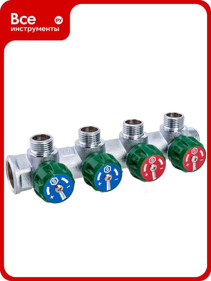 Регулирующий коллектор STOUT 3/4, 4 отвода 1/2, плоское уплотнение SMB-6849-341204 RG008UJF00344S