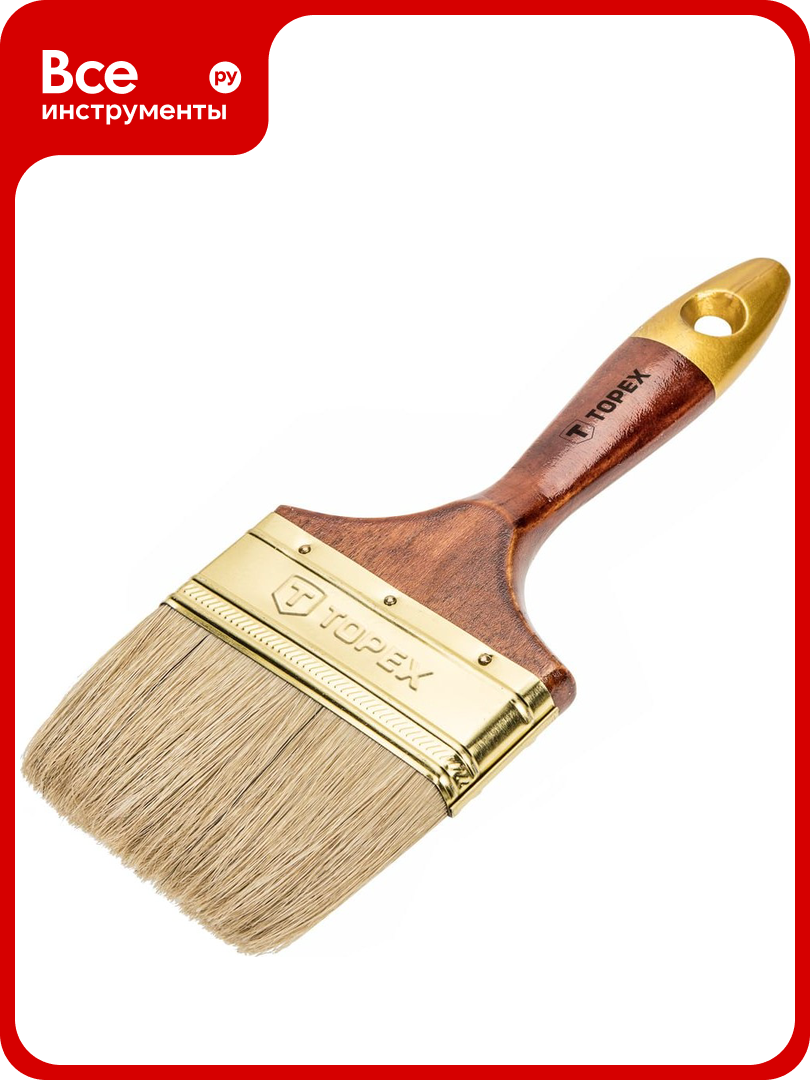 Плоская кисть 4 дюйма (лакированная деревянная ручка, натуральная щетина, для масляных красок) TOPEX Профи