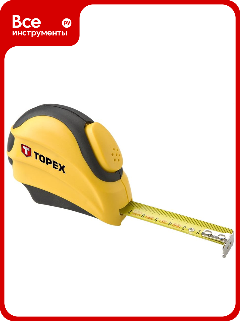 Рулетка стальная TOPEX с автостопом двухкомпонентный корпус 27C385, 19 мм