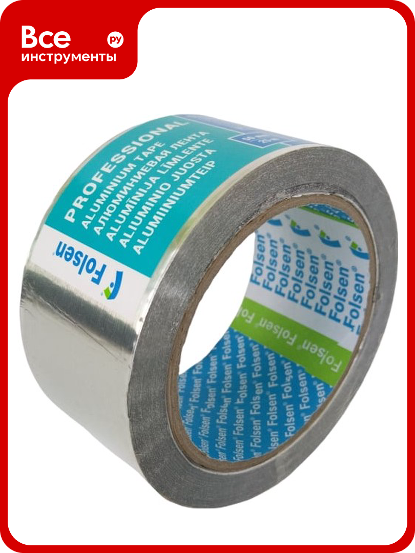 Алюминиевая, Folsen, лента Folsen без лайнера, 50 мм, 25 м, до 150 градусов 074254, алюминиевой