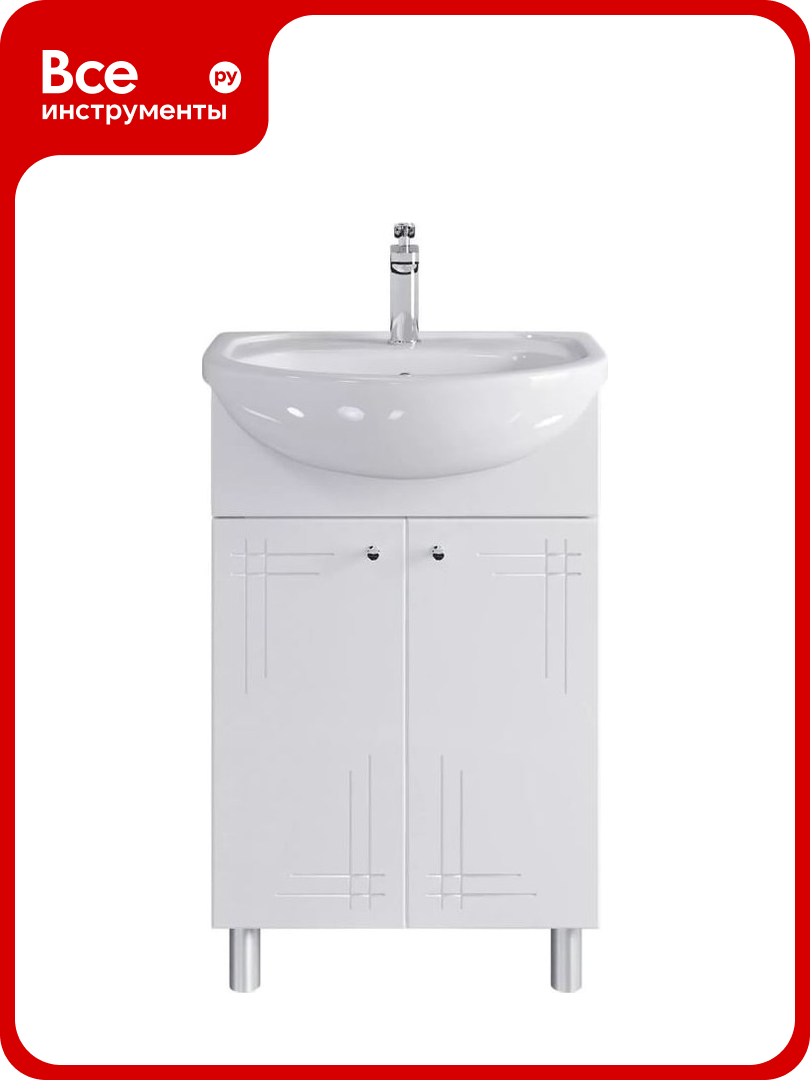 Напольная тумба для ванной комнаты Sanstar Июнь 55 без раковины 335.1-1.4.1, пластиковый, белый, влагостойкий, 50.3 см