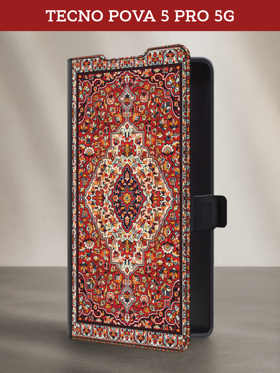 Чехол-книжка на Tecno Pova 5 Pro 5G / Текно Пова 5 Про 5G с принтом Красный ковёр, черный