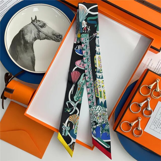 100% шелк высококачественные роскошные брендовые товары шарф Женская повязка на голову фуляр галстук ленточный шейный платок узкие шарфы аксессуары для волос