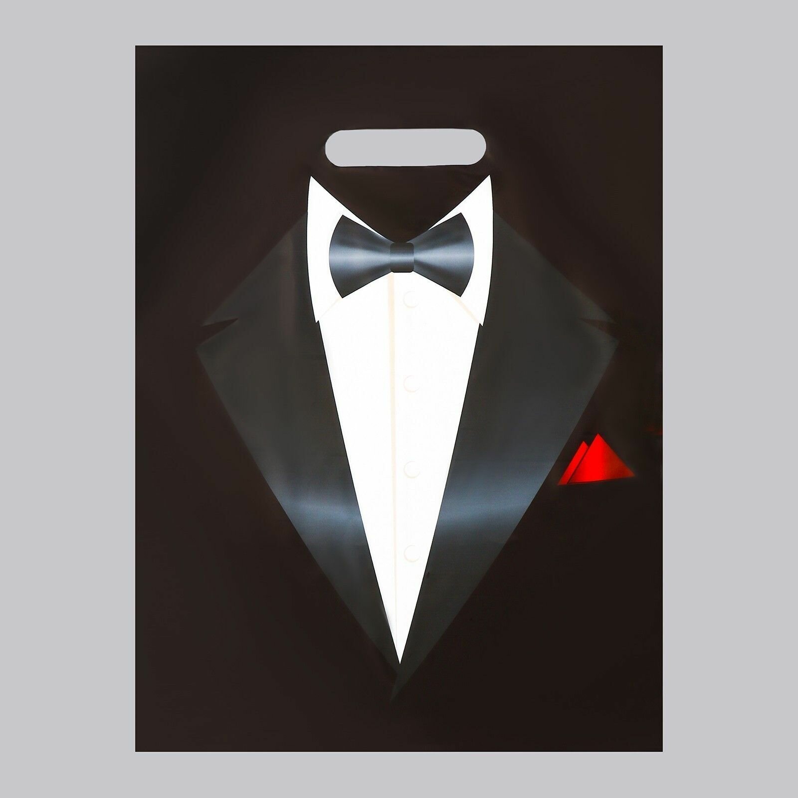 Пакет «Смокинг» с вырубной ручкой, 30х40 см, полиэтилен, черный с белым, стильный дизайн для торжеств