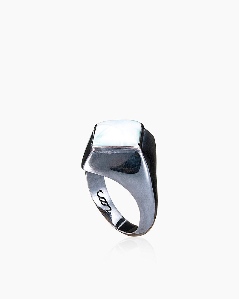 Кольцо, серебро, 925 проба, чернение, ларимар