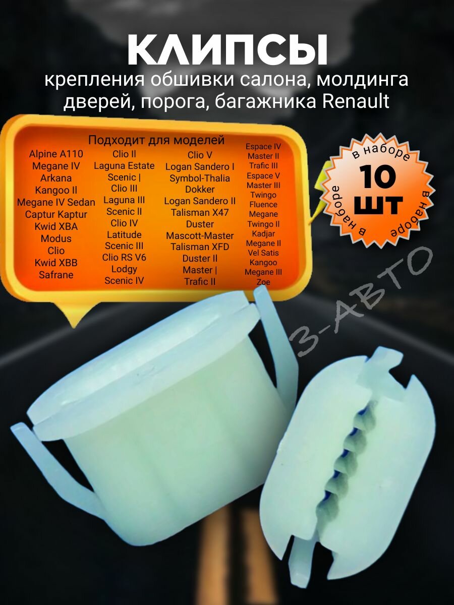 Клипсы крепления обшивки салона, молдинга дверей, порога, багажника Renault