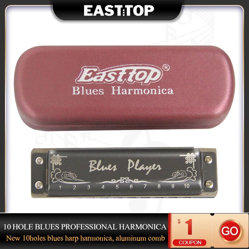 EASTTOP PR020AL обновление 10 отверстий, блюз, гармоника с чехлом для начинающих, взрослых, детей, Gray Eb