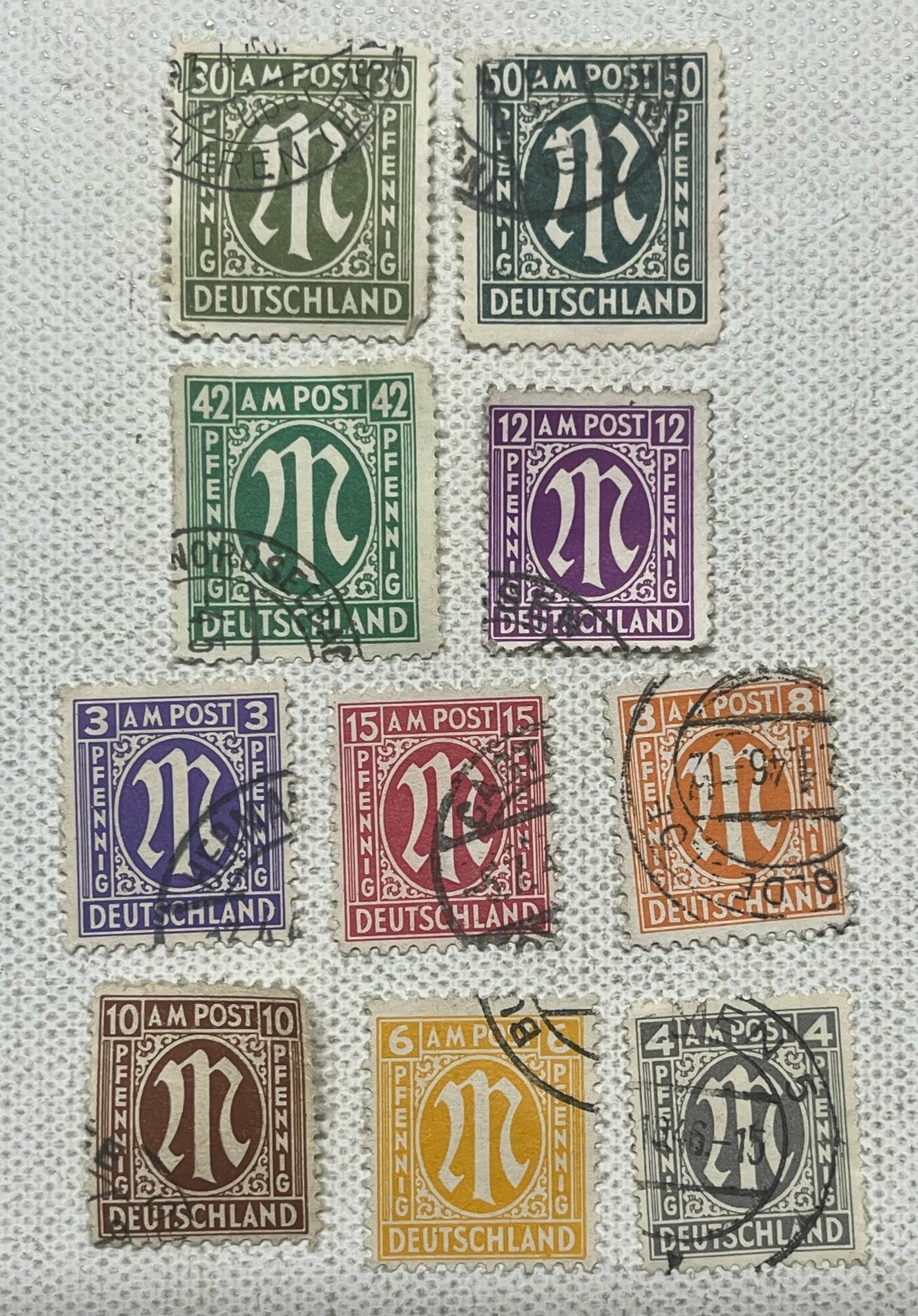 Набор 10 марок Германии 1945 Оккупация союзников