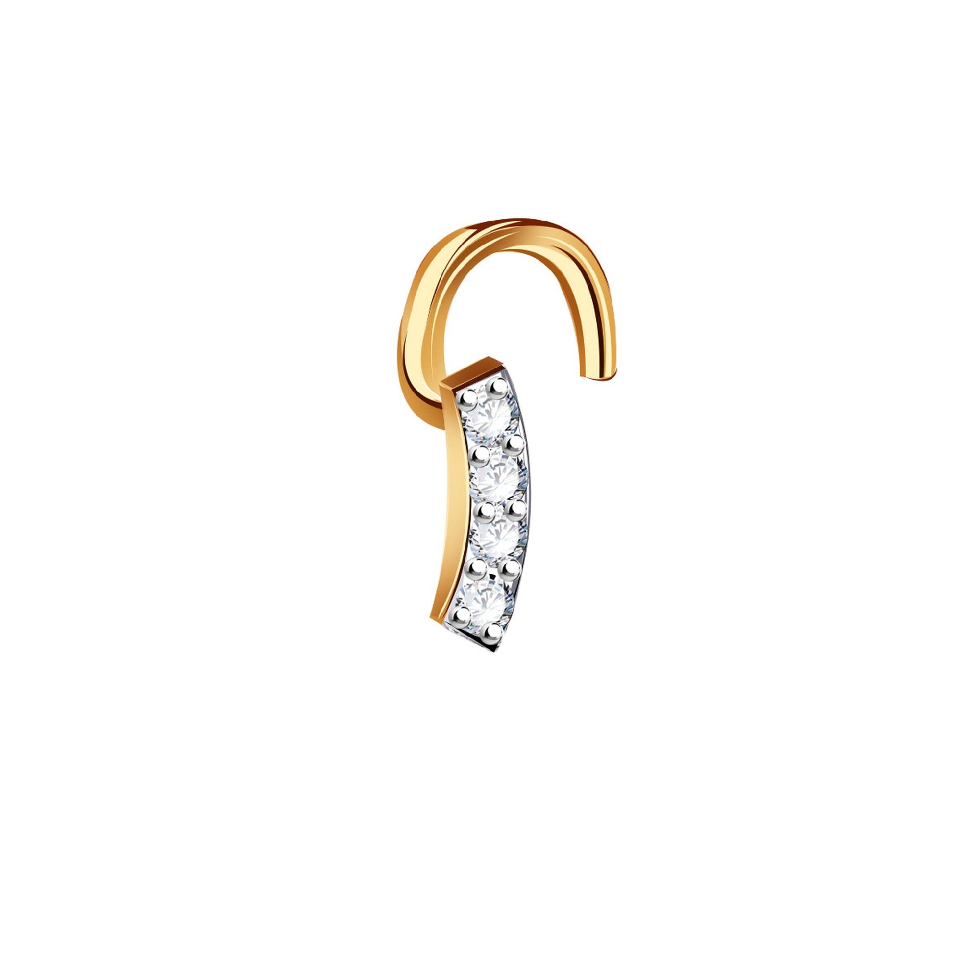 Пирсинг в нос, красное золото, 585 проба, фианит