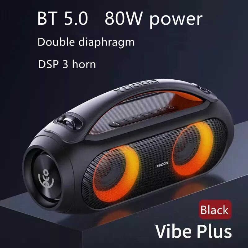 Колонка портативная музыкальная Bluetooth, беспроводная с блютуз xdobo Vibe Plus 80 Вт, с подсветкой, USB, AUX, Soft Touch3