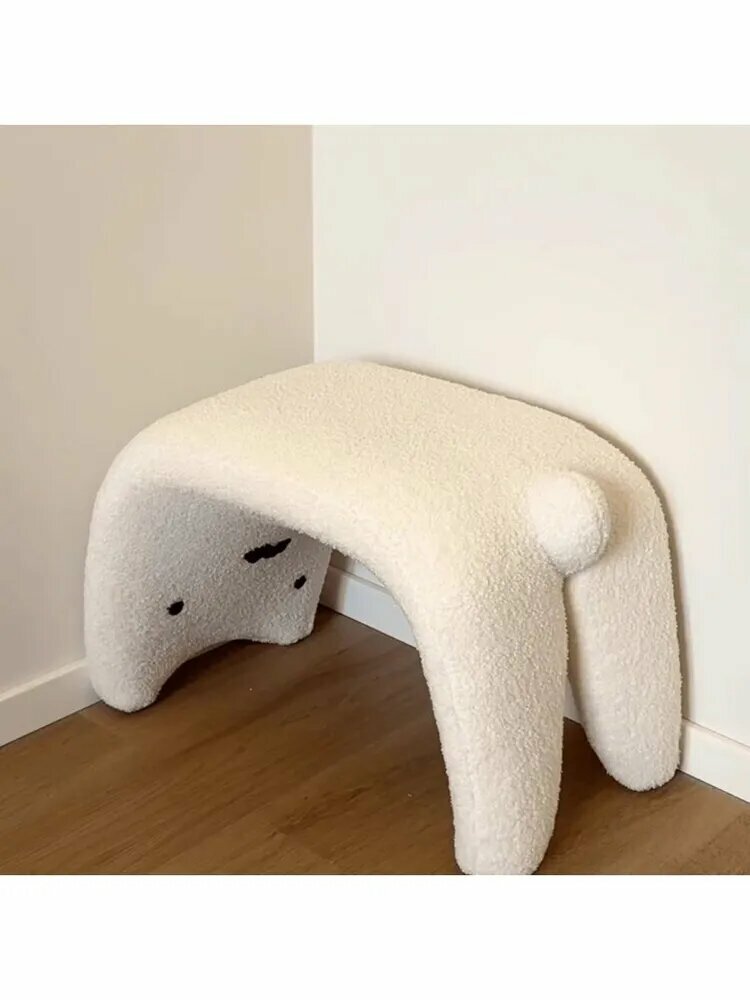 Пуф с обивкой из текстиля "Белая кошка", мягкий, высота 43 см