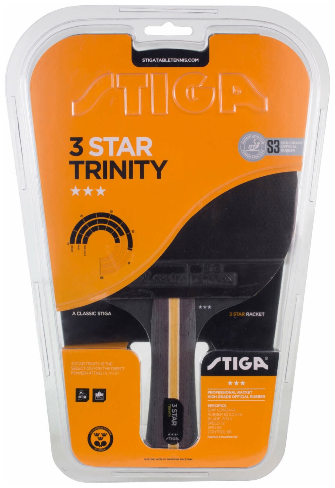 Ракетка для настольного тенниса STIGA Trinity 3-star, красный/черный