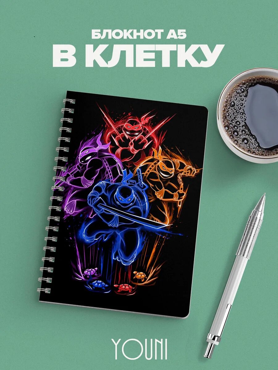 Блокнот Черепашки ниндзя в клетку 50 листов, обложка с матовой ламинацией