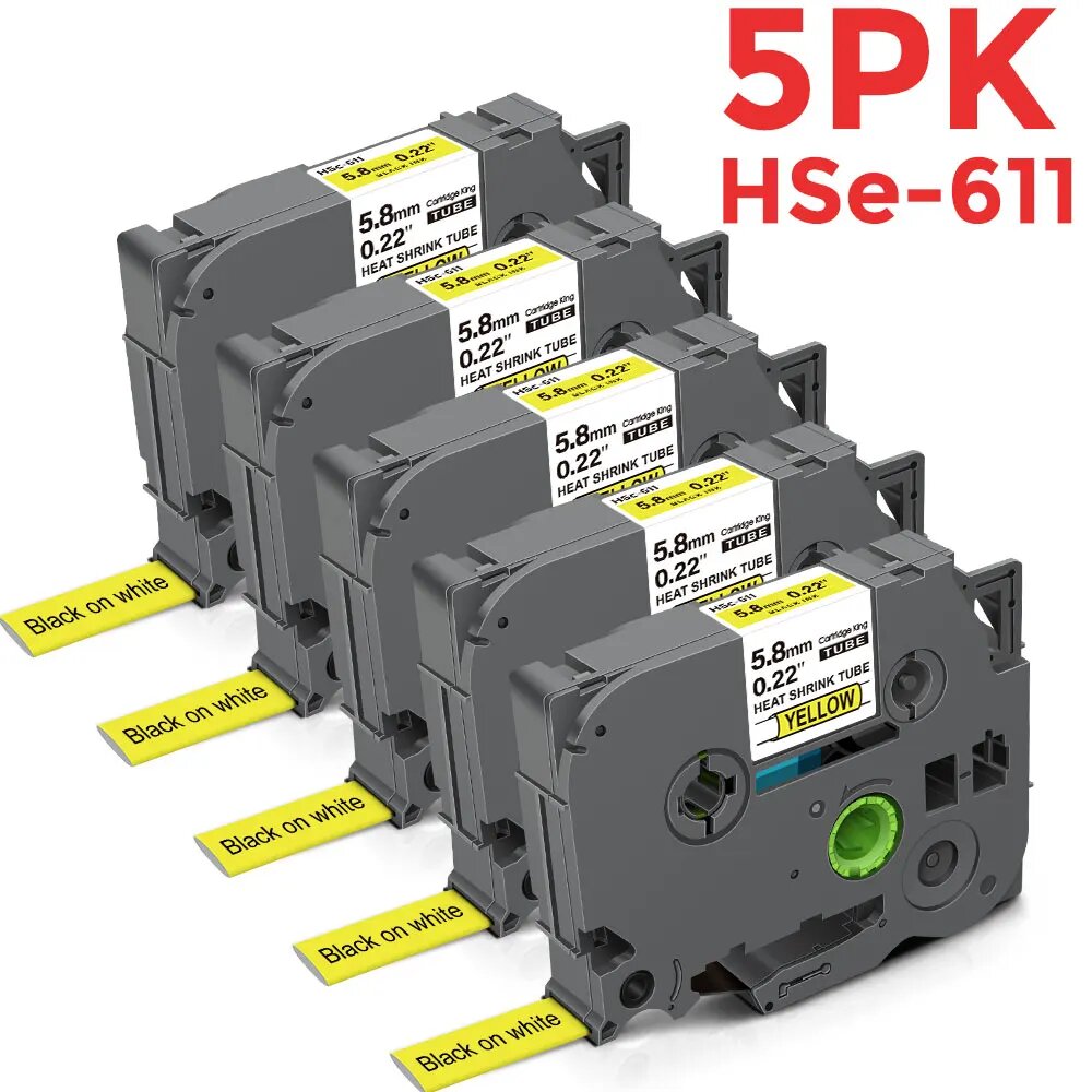 5 шт, термоусадочная лента для этикеток, 5,8 мм, Black on Yellow