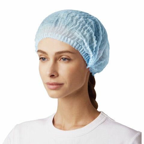 3 шт, Шапочка голубая "Шарлотта" комплект 100 штук из нетканого материала SMS 10г/м2, d 30см, SMZ