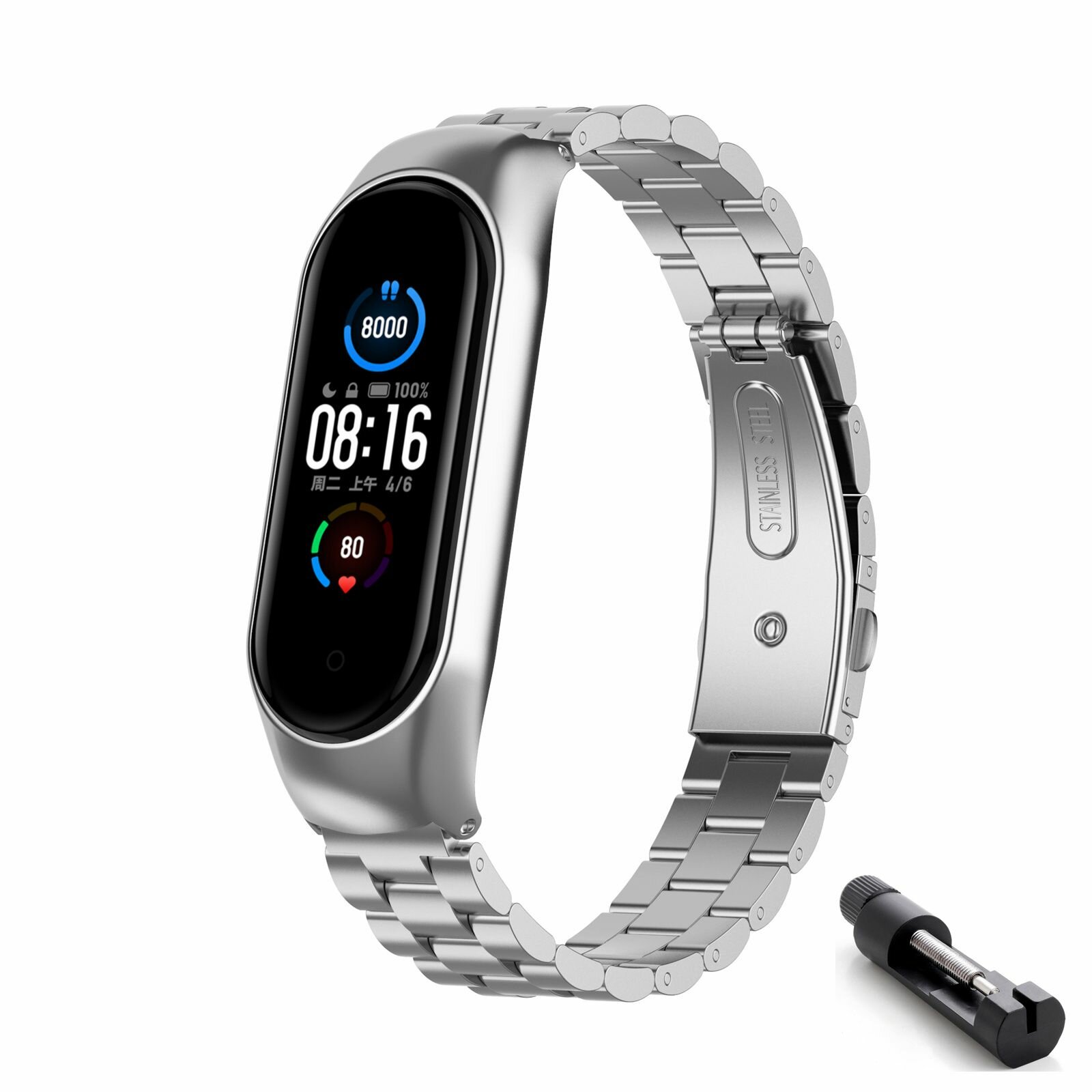 Премиум металлический ремешок для Xiaomi Mi Band 5 / 6 / 7 (Ксиоми Ми Бенд 5/6/7) MyPads