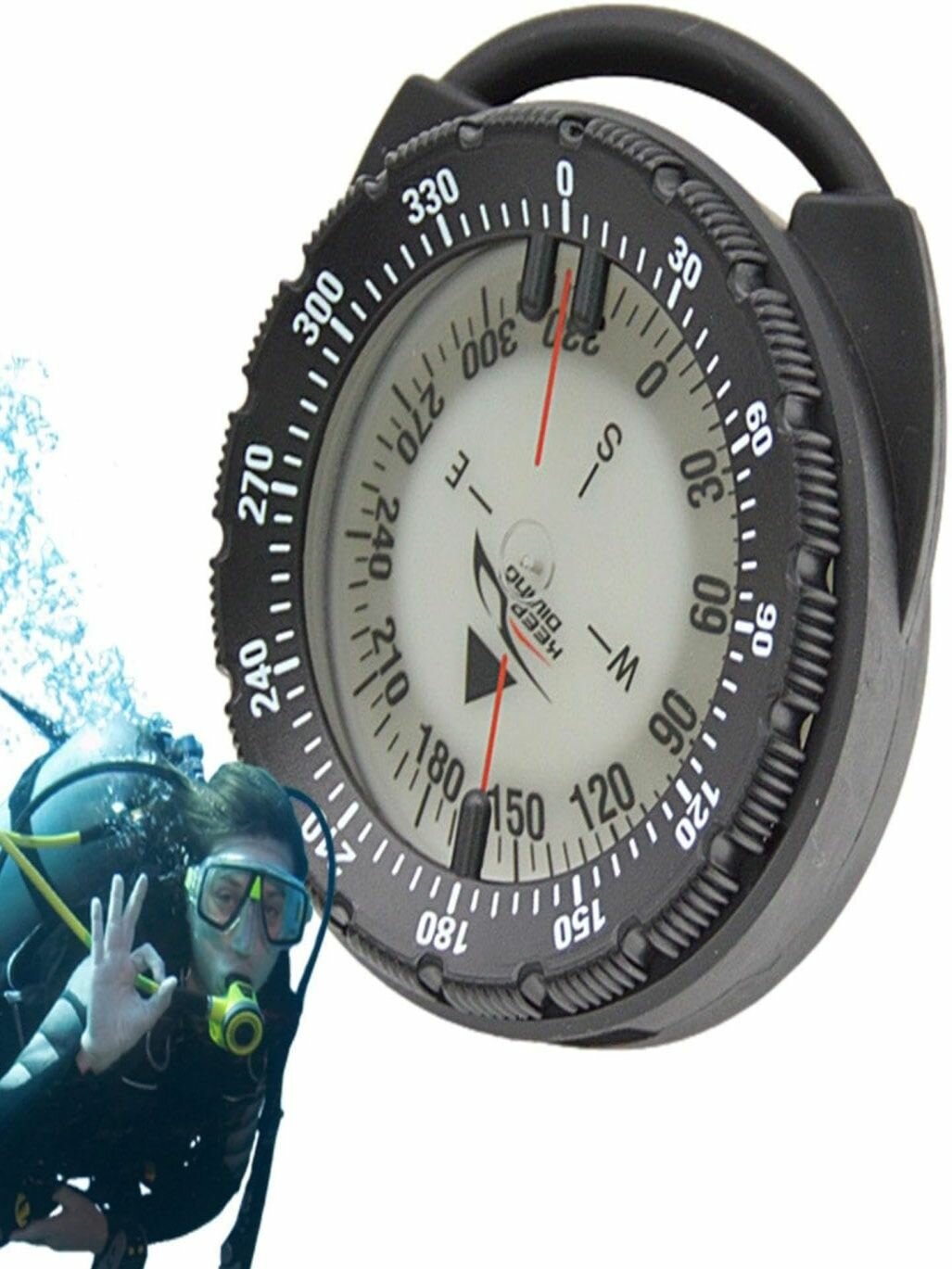 50-метровый мощный магнитный водолазный компас, подводный световой компас с зажимом для труб